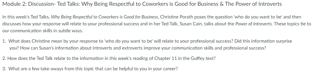 Module 2: Discussion- Ted Talks: Why Being Respectful | Chegg.com
