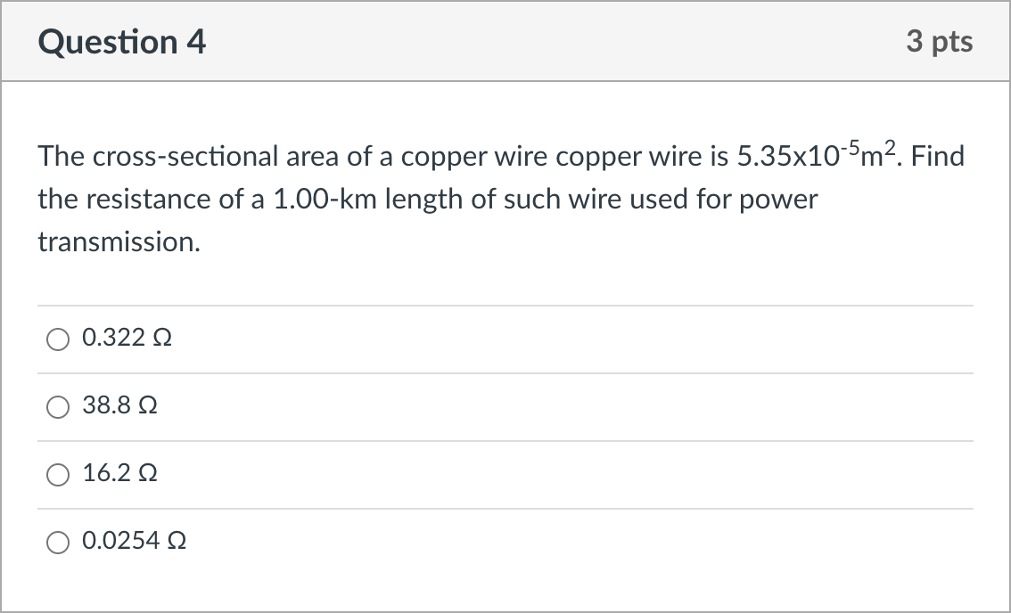 Solved Question 4 3 pts The cross-sectional area of a copper | Chegg.com