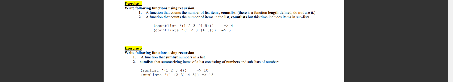 Solved Exercise 1 Evaluated following expressions. Write | Chegg.com