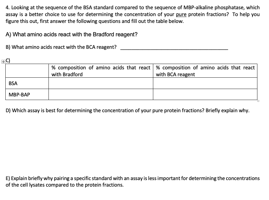 Solved 4. Looking at the sequence of the BSA standard | Chegg.com