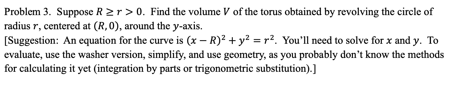 Solved For Problems 2 and 3, set up integrals with washer | Chegg.com