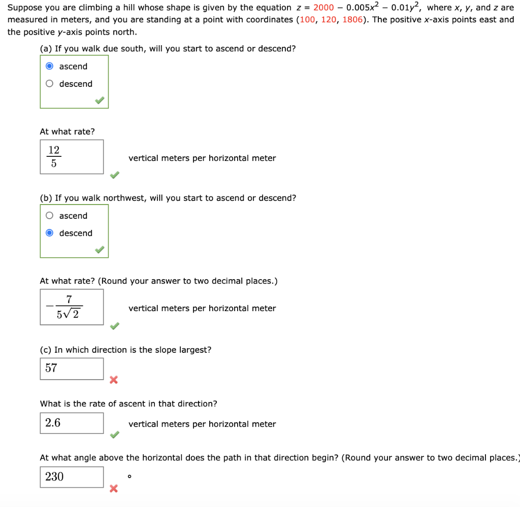 Solved Suppose you are climbing a hill whose shape is given | Chegg.com