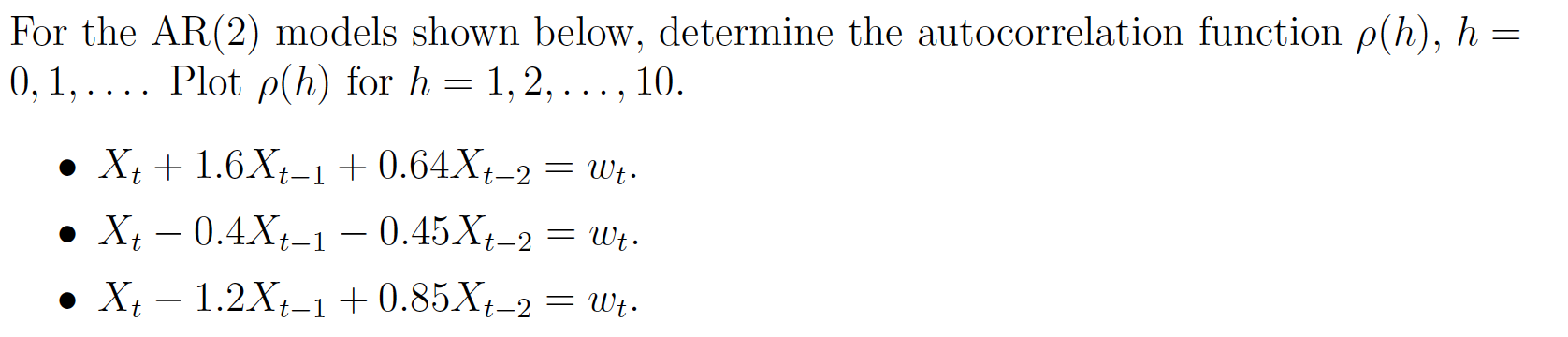 Solved For the AR(2) models shown below, determine the | Chegg.com