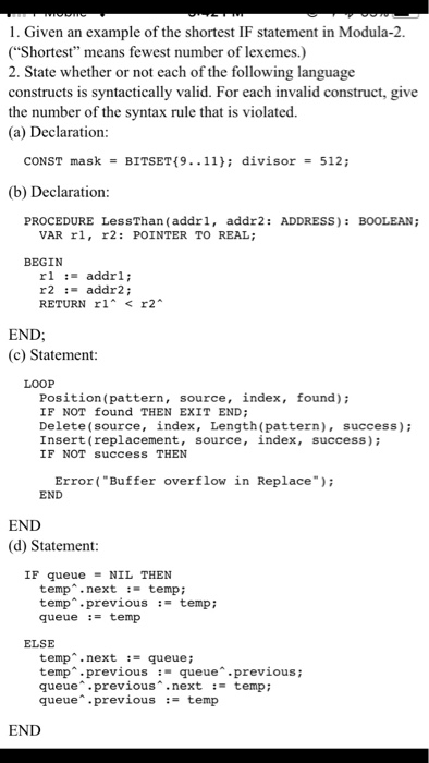 Solved 1. Given an example of the shortest IF statement in | Chegg.com