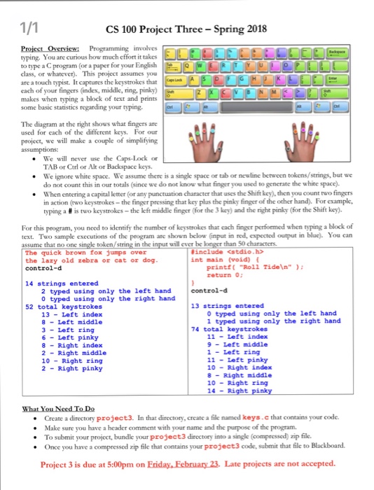 Solved CS 100 Project Three - Spring 2018 involves typing, | Chegg.com