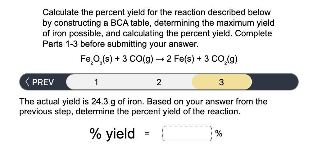 Solved Calculate the percent yield for the reaction | Chegg.com