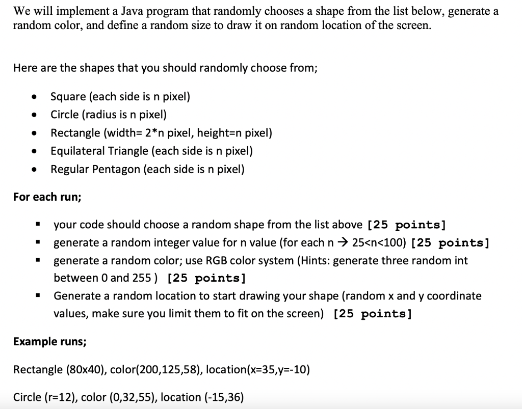 Solved We will implement a Java program that randomly | Chegg.com