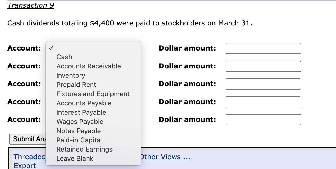 Solved "Account" submission boxes (you can leave the | Chegg.com