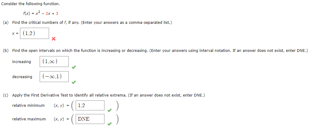Solved Consider the following function. f(x) = x2 - 2x + 3 | Chegg.com