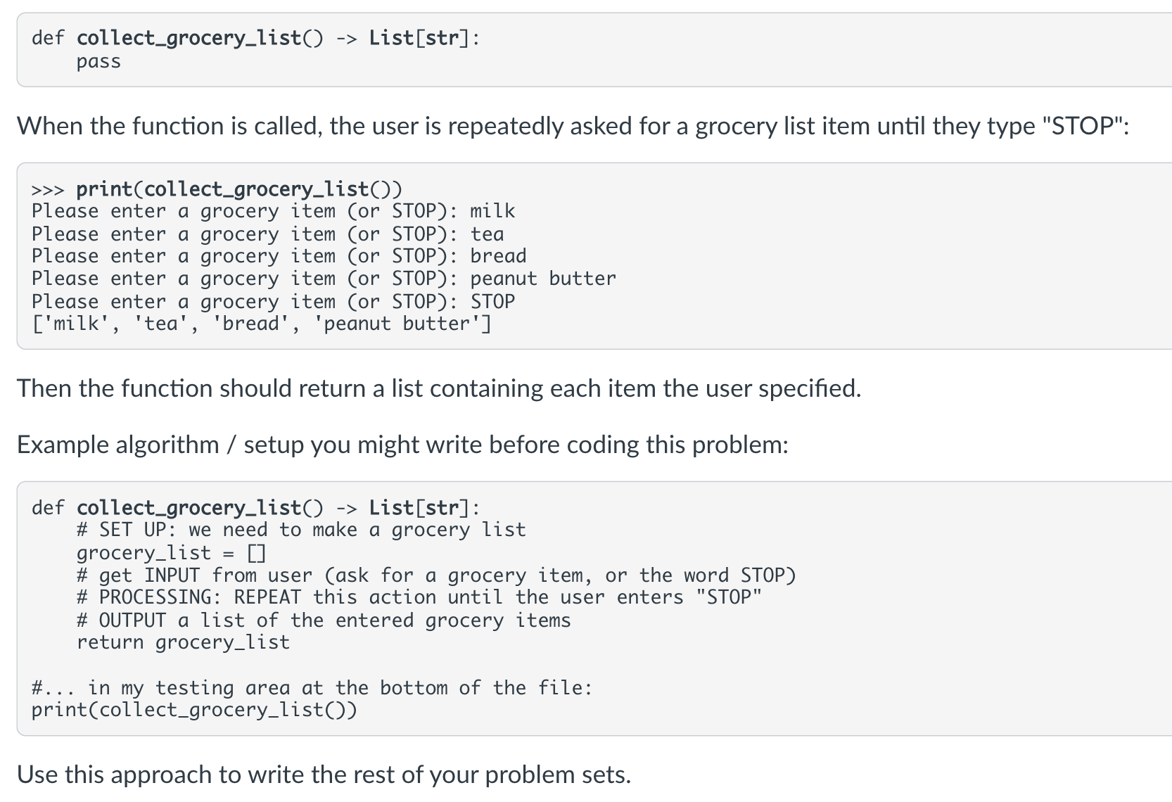 Solved Let's write a function to collect a grocery list from | Chegg.com