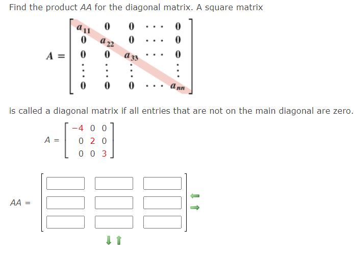 Solved Find the product AA for the diagonal matrix. A square | Chegg.com