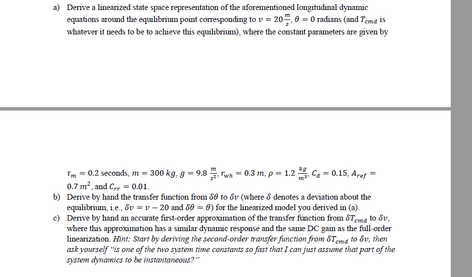 Problem 5: The simplified longitudinal dynamics of an | Chegg.com