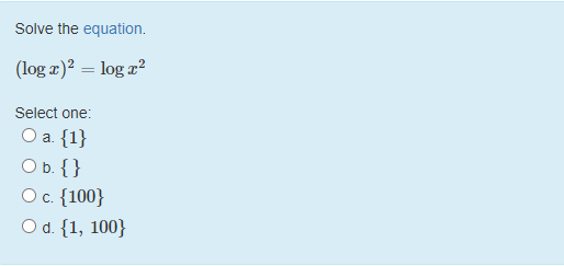 Solved Solve the equation.(logx)2=logx2Select | Chegg.com