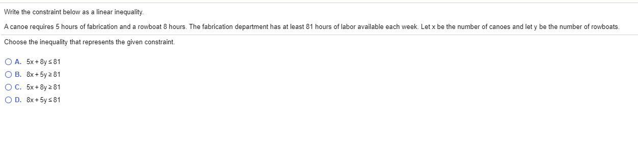 Solved Write the constraint below as a linear inequality A | Chegg.com