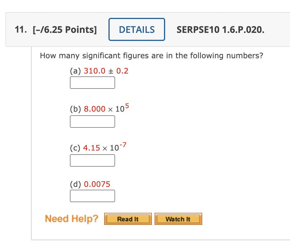 Solved How many significant figures are in the following | Chegg.com