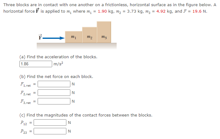 Solved Three blocks are in contact with one another on a | Chegg.com