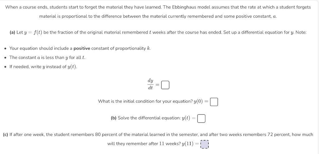 Solved When a course ends, students start to forget the | Chegg.com