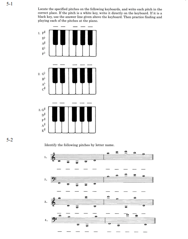 5-1 Locate the specified pitches on the following | Chegg.com