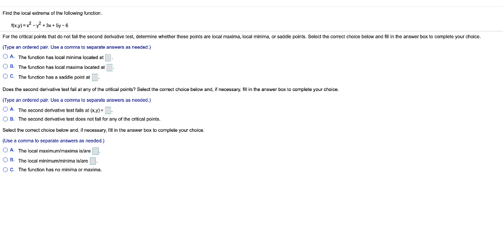 Solved Find the local extrema of the following function. | Chegg.com