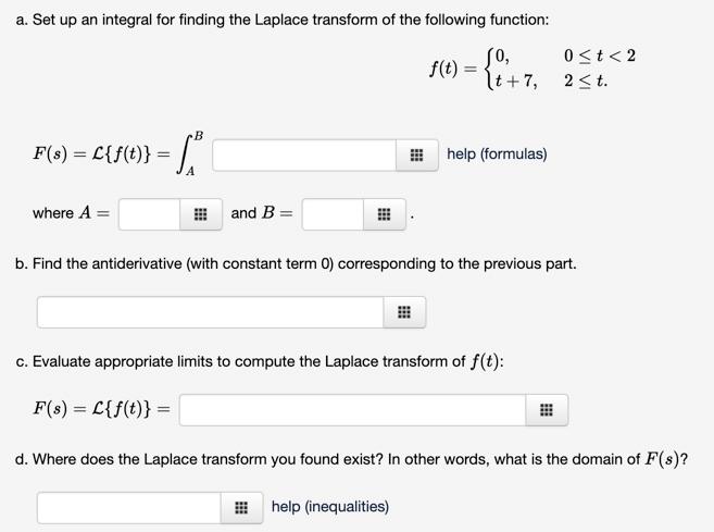 Solved a. Set up an integral for finding the Laplace | Chegg.com