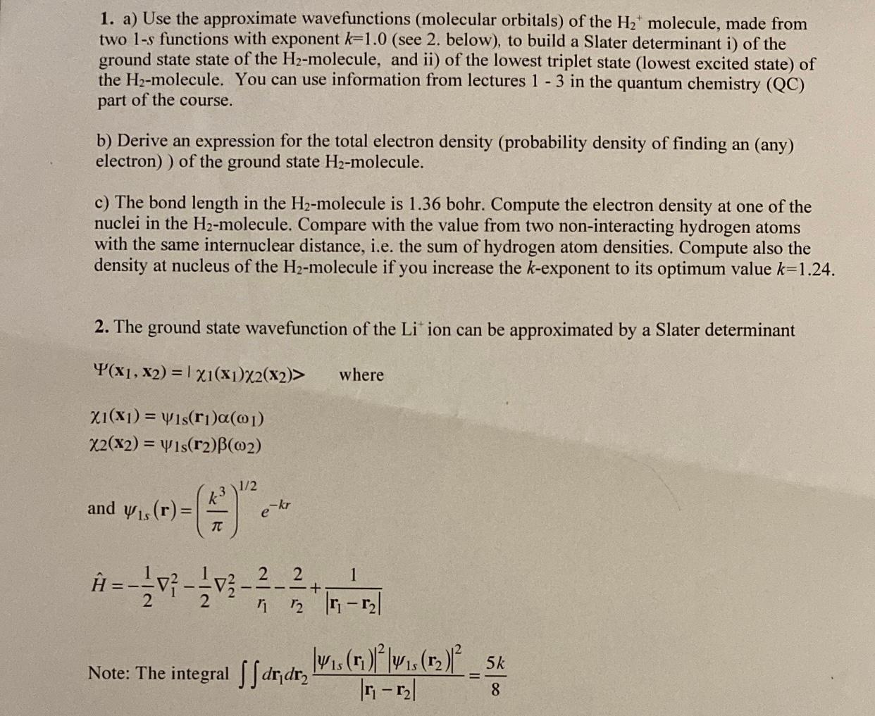 1. a) Use the approximate wavefunctions (molecular | Chegg.com