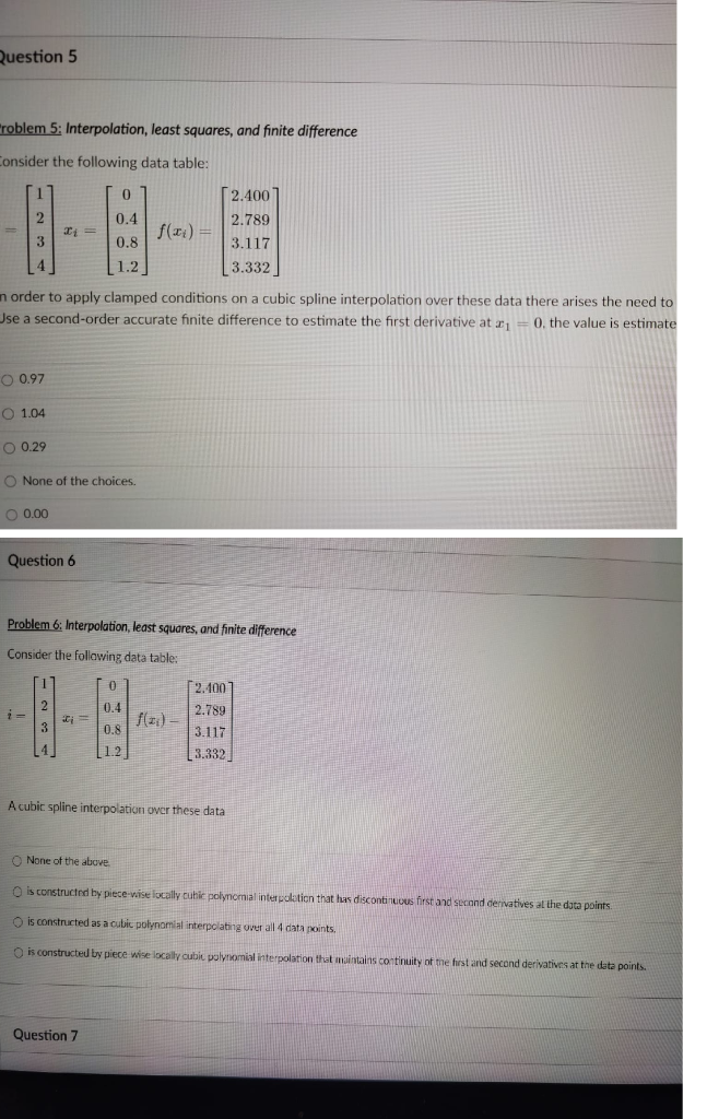 Solved Question 5 roblem 5: Interpolation, least squares, | Chegg.com