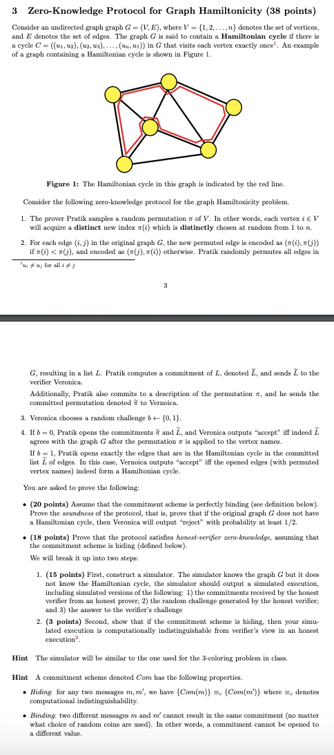 3 Zero-Knowledge Protocol for Graph Hamiltonicity (38 | Chegg.com