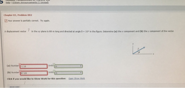 Solved A displacement vector r in the xy plane is 88 m long | Chegg.com
