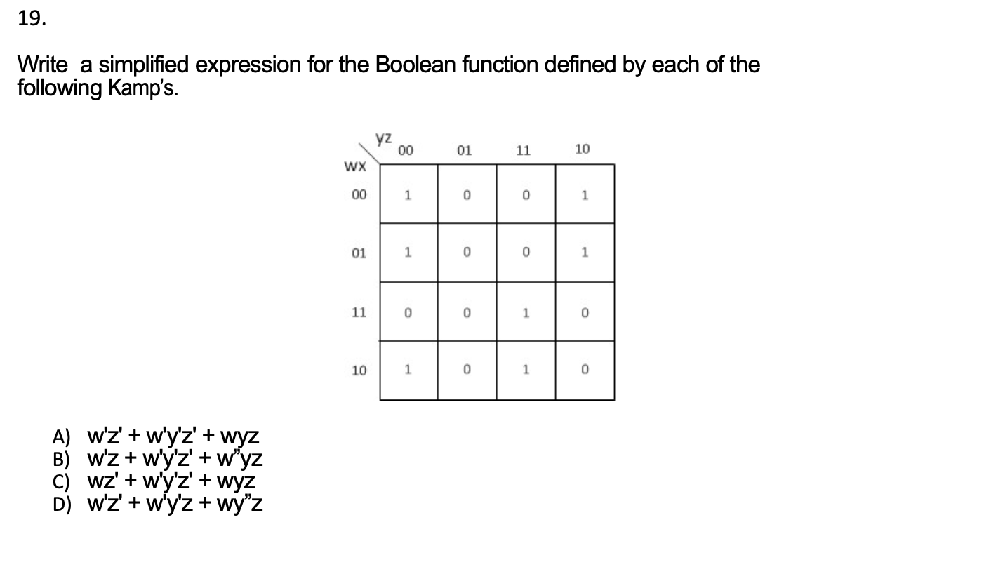 Solved Write a simplified expression for the Boolean | Chegg.com