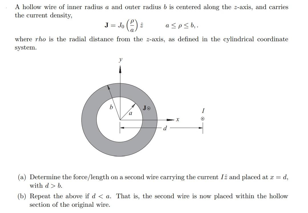 Solved A hollow wire of inner radius a and outer radius b is | Chegg.com