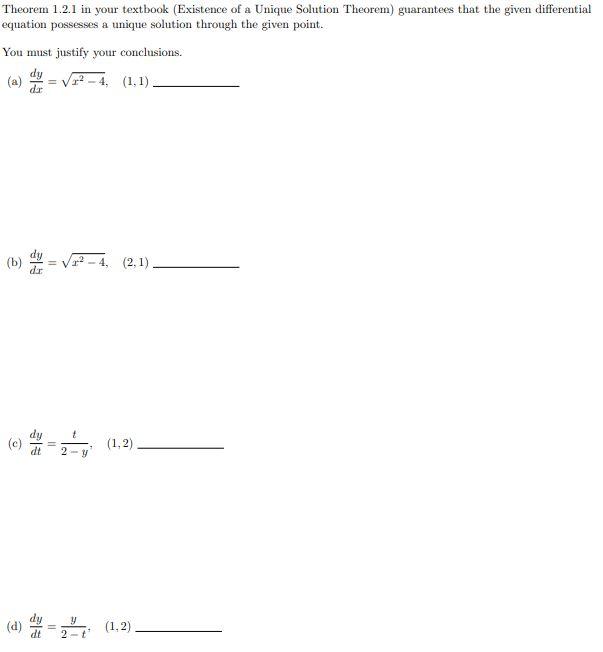 Solved Theorem 1.2.1 in your textbook (Existence of a Unique | Chegg.com