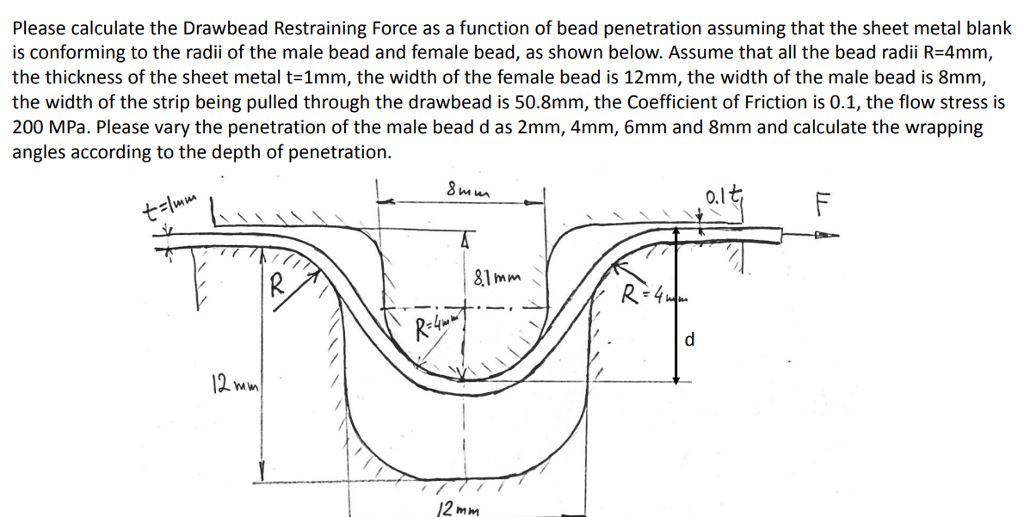 Please calculate the Drawbead Restraining Force as a | Chegg.com