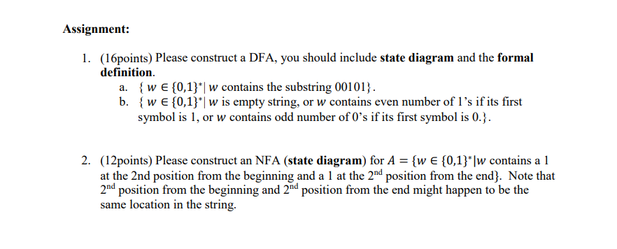 Solved 1. (16points) Please construct a DFA, you should | Chegg.com