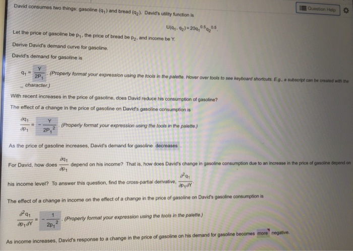 Solved David consumes two things: gasoline (41) and bread | Chegg.com