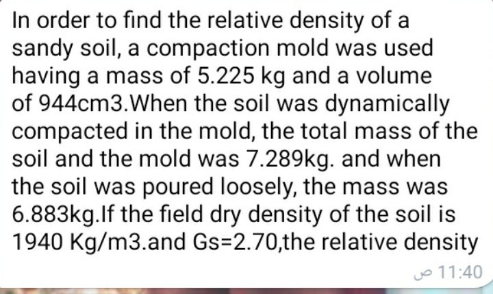 Solved In order to find the relative density of a sandy | Chegg.com