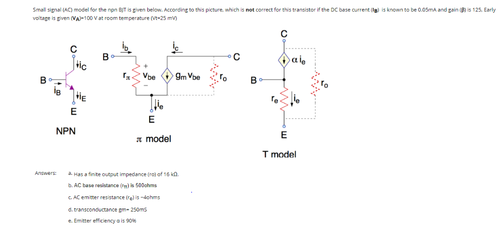 Solved Small signal (AC) model for the npn BJT is given | Chegg.com