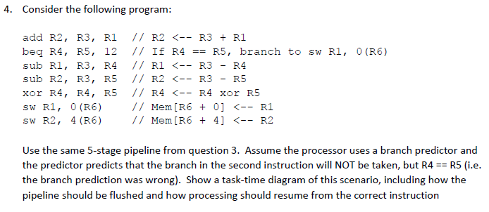 4. Consider the following program: == add R2, R3, R1 | Chegg.com