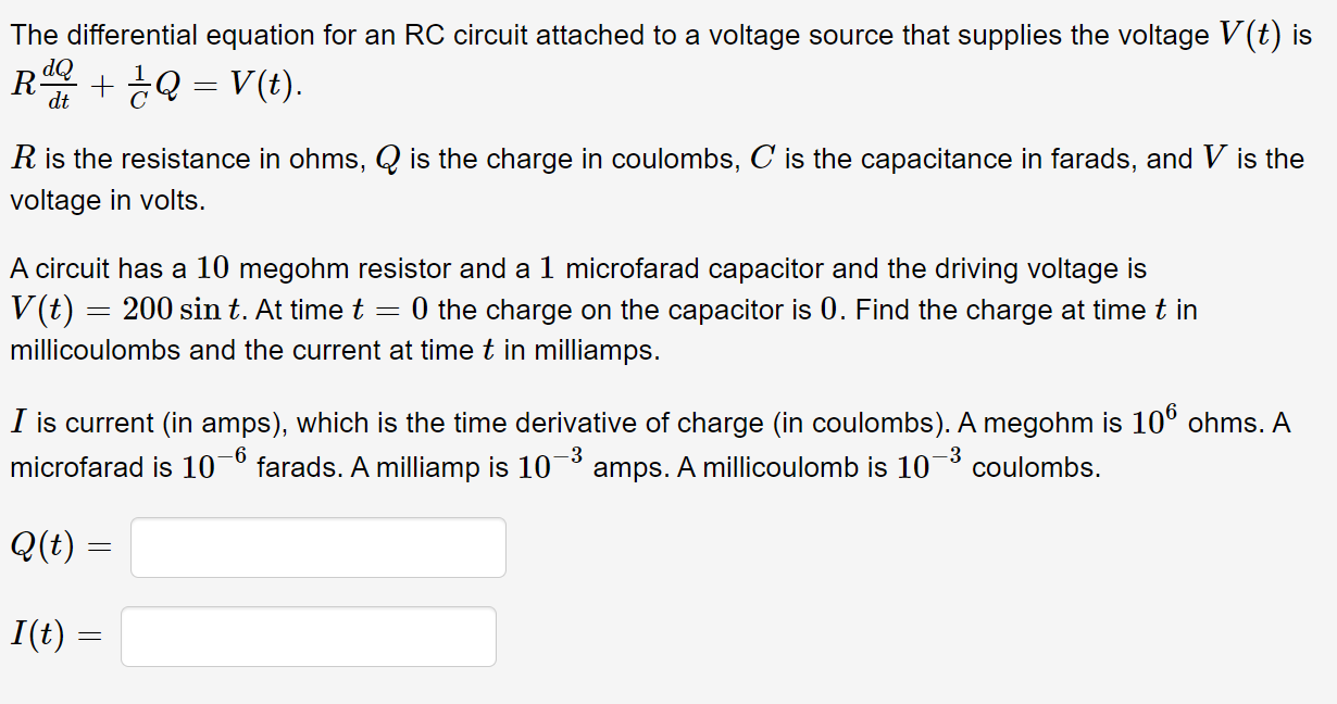 Solved The differential equation for an RC circuit attached | Chegg.com