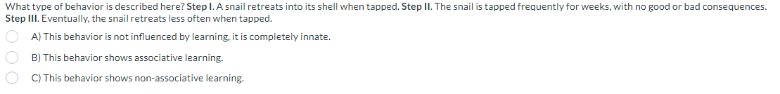 Solved What type of behavior is described here? Step I. A | Chegg.com