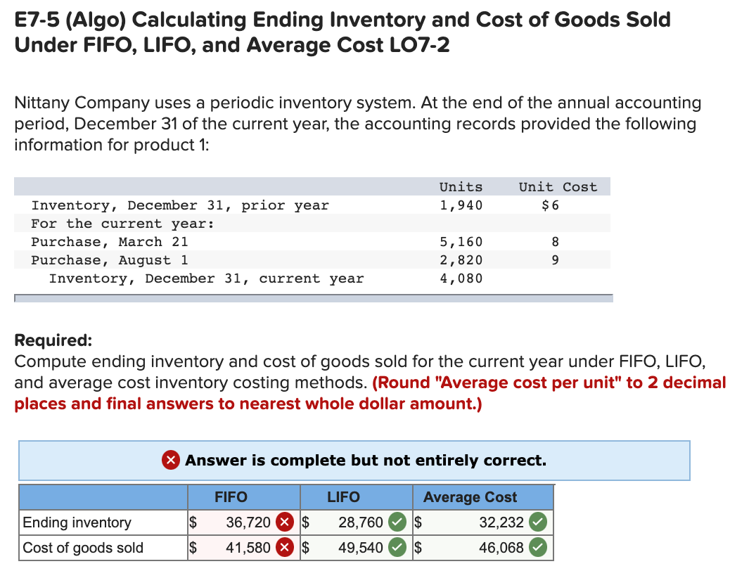 Solved E7 5 Algo Calculating Ending Inventory And Cost Of 