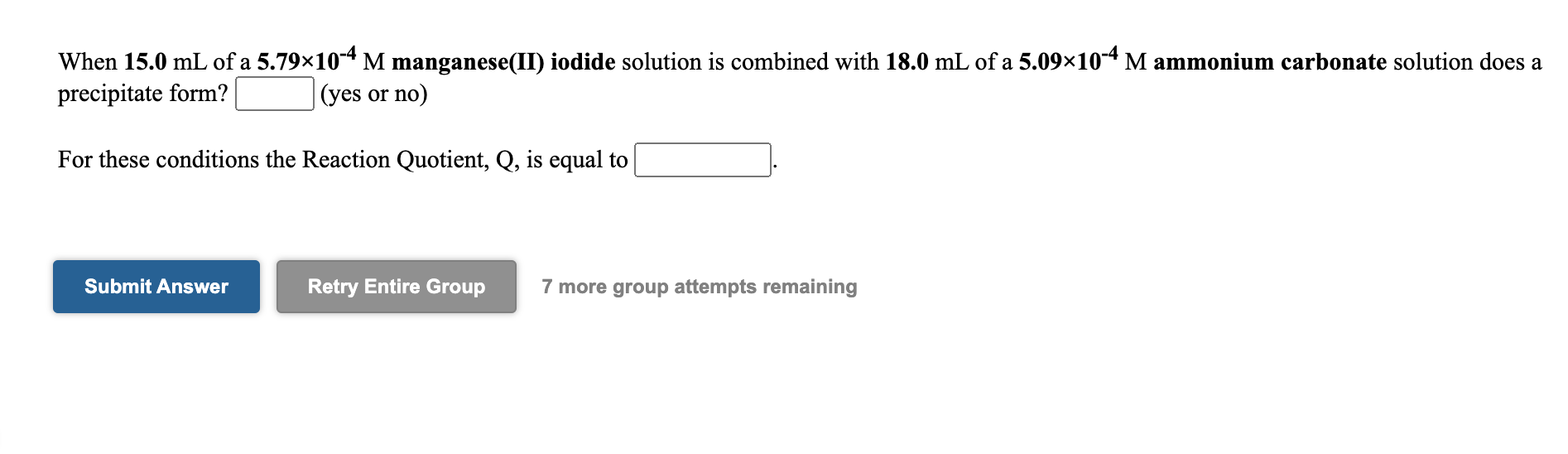 Solved When 15.0 mL of a 5.79x10-4 M manganese(II) iodide | Chegg.com