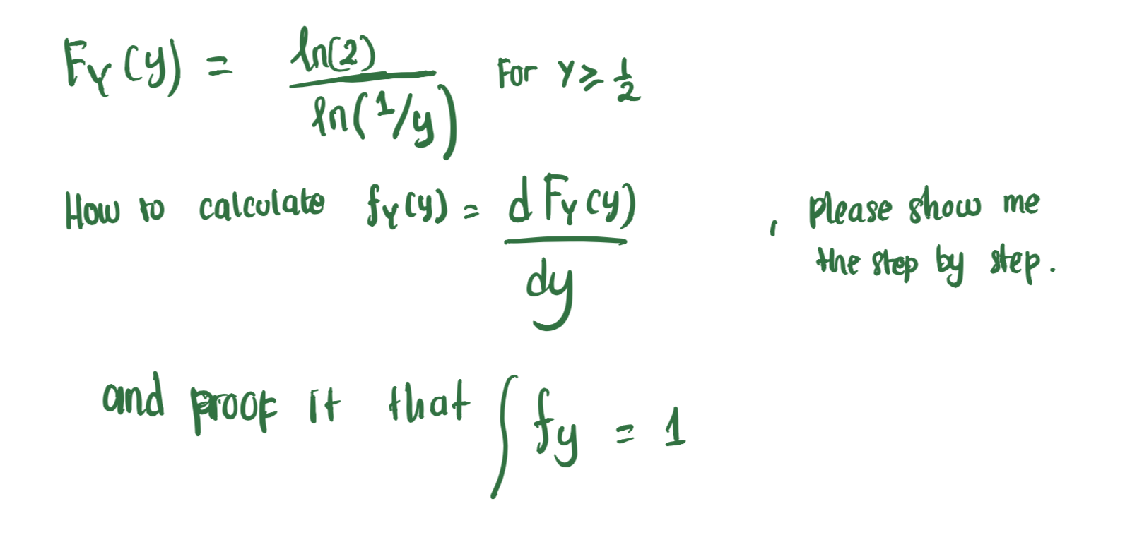 Solved Fy Cy) = ln(2) Pn(4%) For Yz5 How to calculate fyly) | Chegg.com