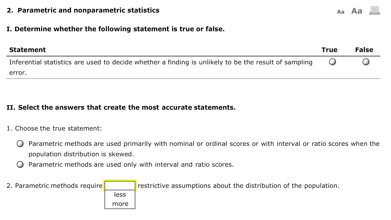 Solved 2. Parametric and nonparametric statistics Aa Aa E I. | Chegg.com