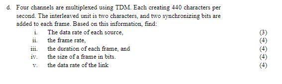Solved d. Four channels are multiplexed using TDM. Each | Chegg.com