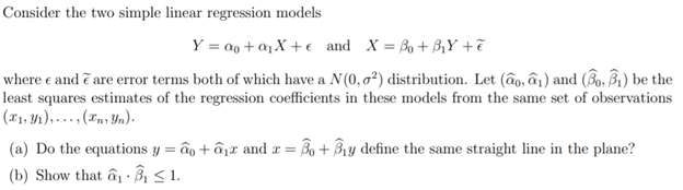 Solved Consider the two simple linear regression models Y = | Chegg.com