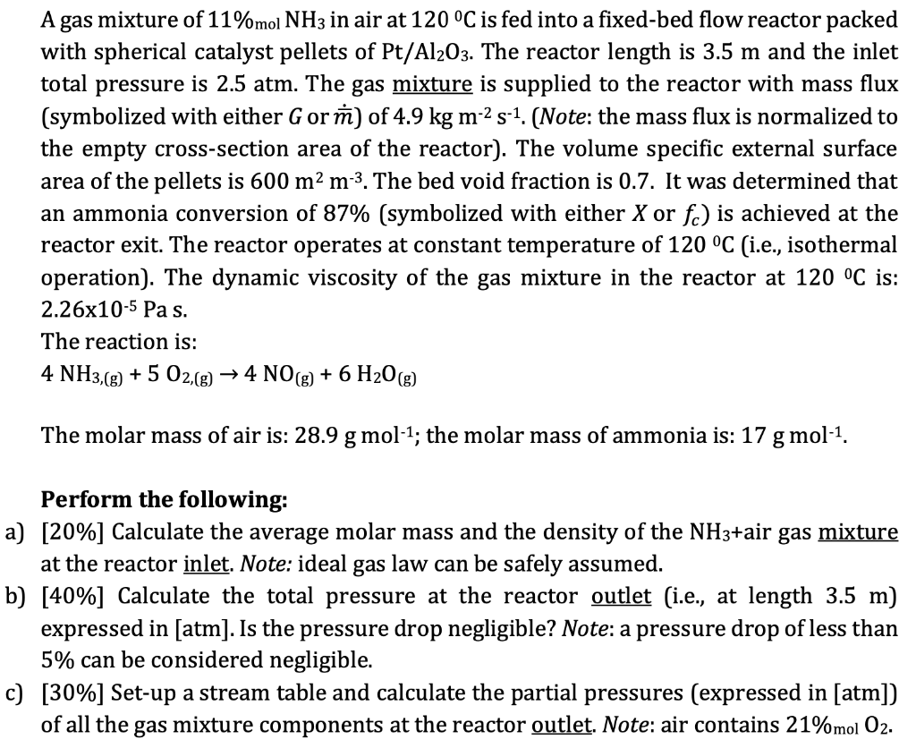 Solved A gas mixture of 11%molNH3 in air at 120∘C is fed | Chegg.com