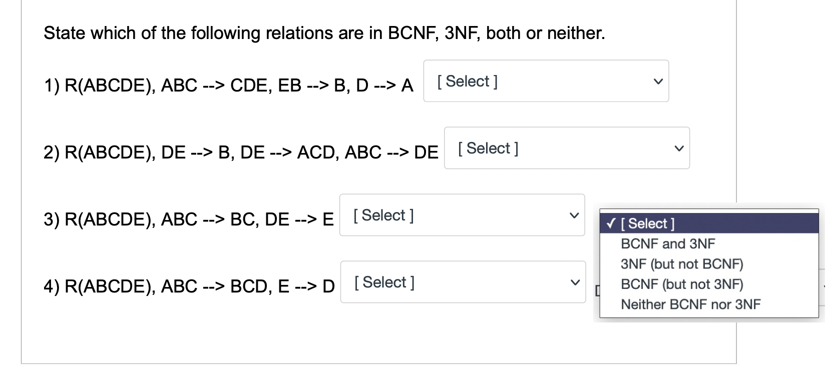 Solved State which of the following relations are in BCNF, | Chegg.com