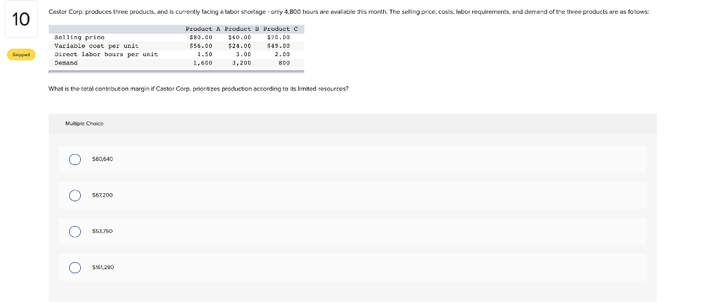 Solved Castor Corp. produces three products, and is | Chegg.com