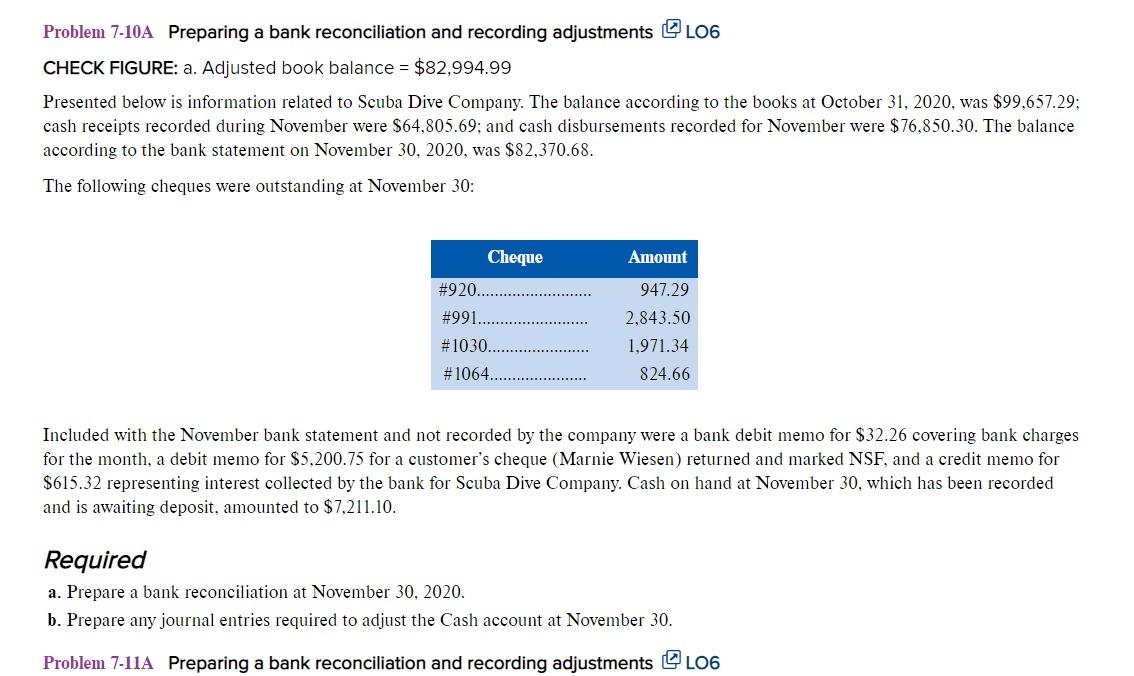 Solved Problem 7-10A Preparing a bank reconciliation and | Chegg.com