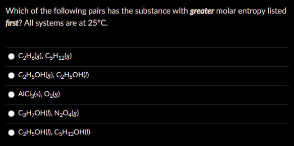 Solved Which of the following pairs has the substance with | Chegg.com